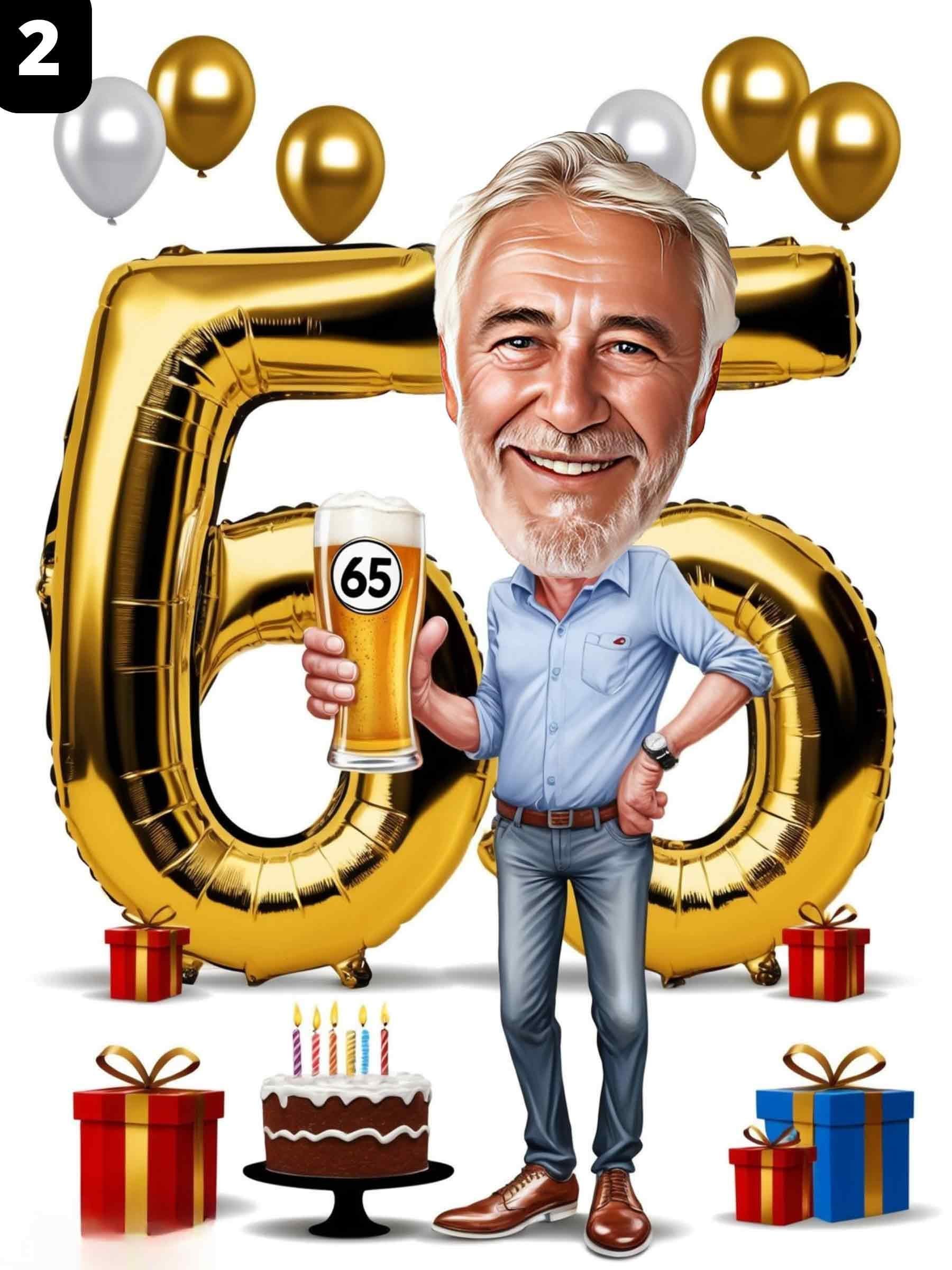 Custom 65th Man Cartoon Portrait, 65th Birthday Caricature, Birthday ...