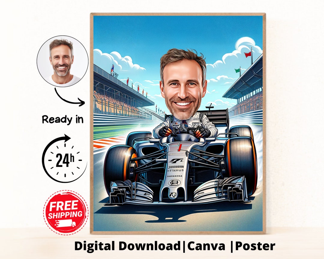 Custom Male Formula 1 Cartoon Portrait, F1 Fan Gift, Formula 1 Gift ...