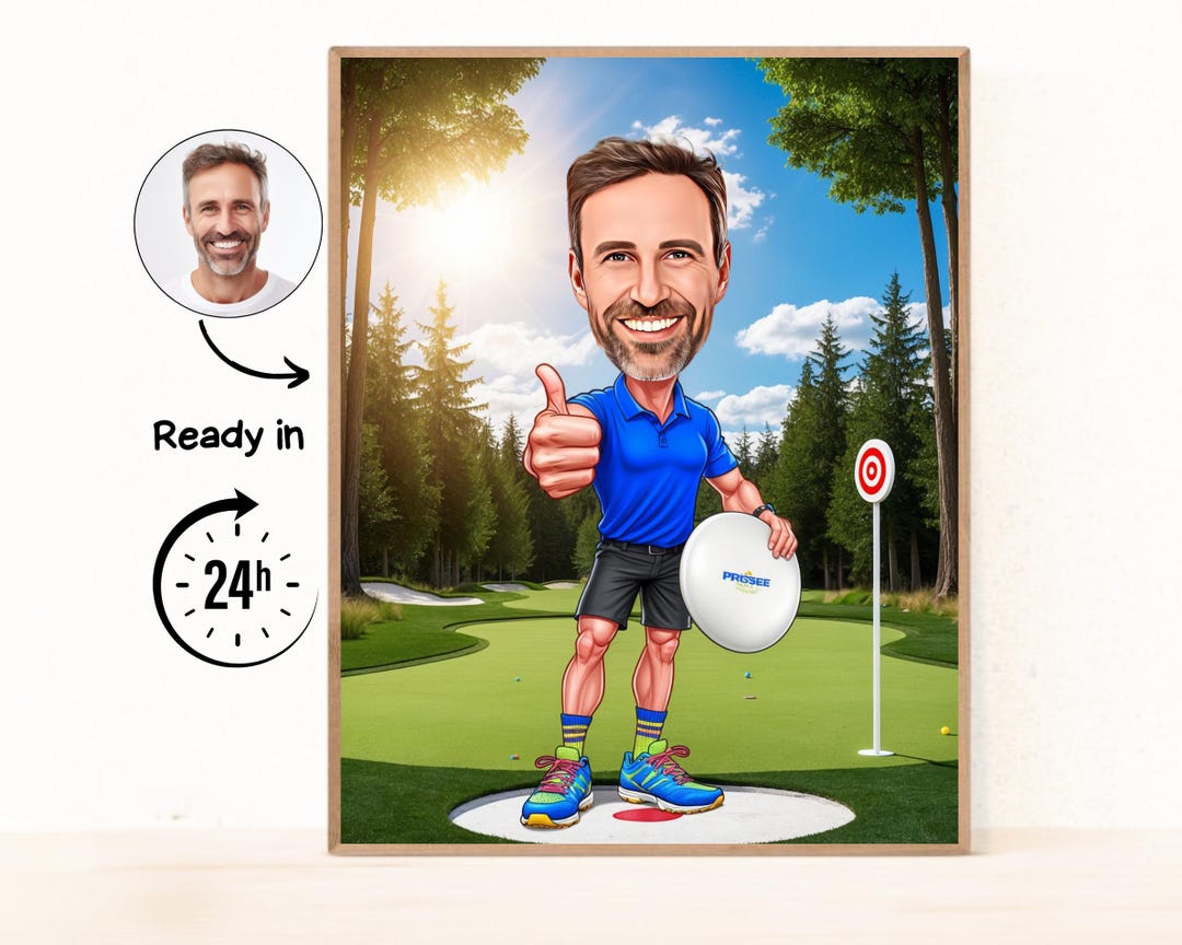 Disc Golf Cartoon Portrait Disc Golf Gift Custom Disc Golf Caricature ...