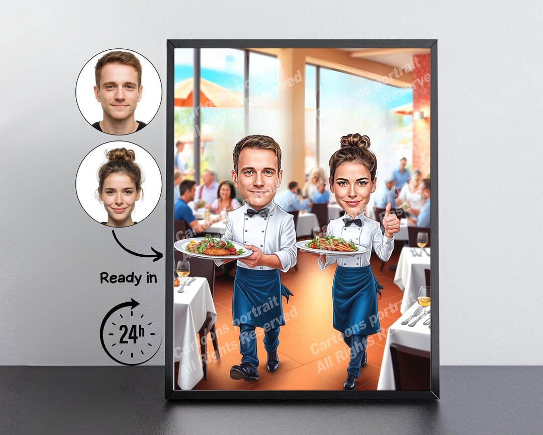 Waiter Gift – Custom Caricature Portrait From Your Photo / Server - Etsy