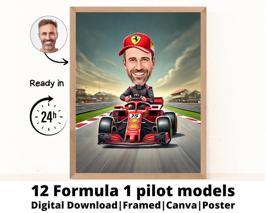 Custom Male Formula 1 Cartoon Portrait, F1 Fan Gift, Formula 1 Gift ...