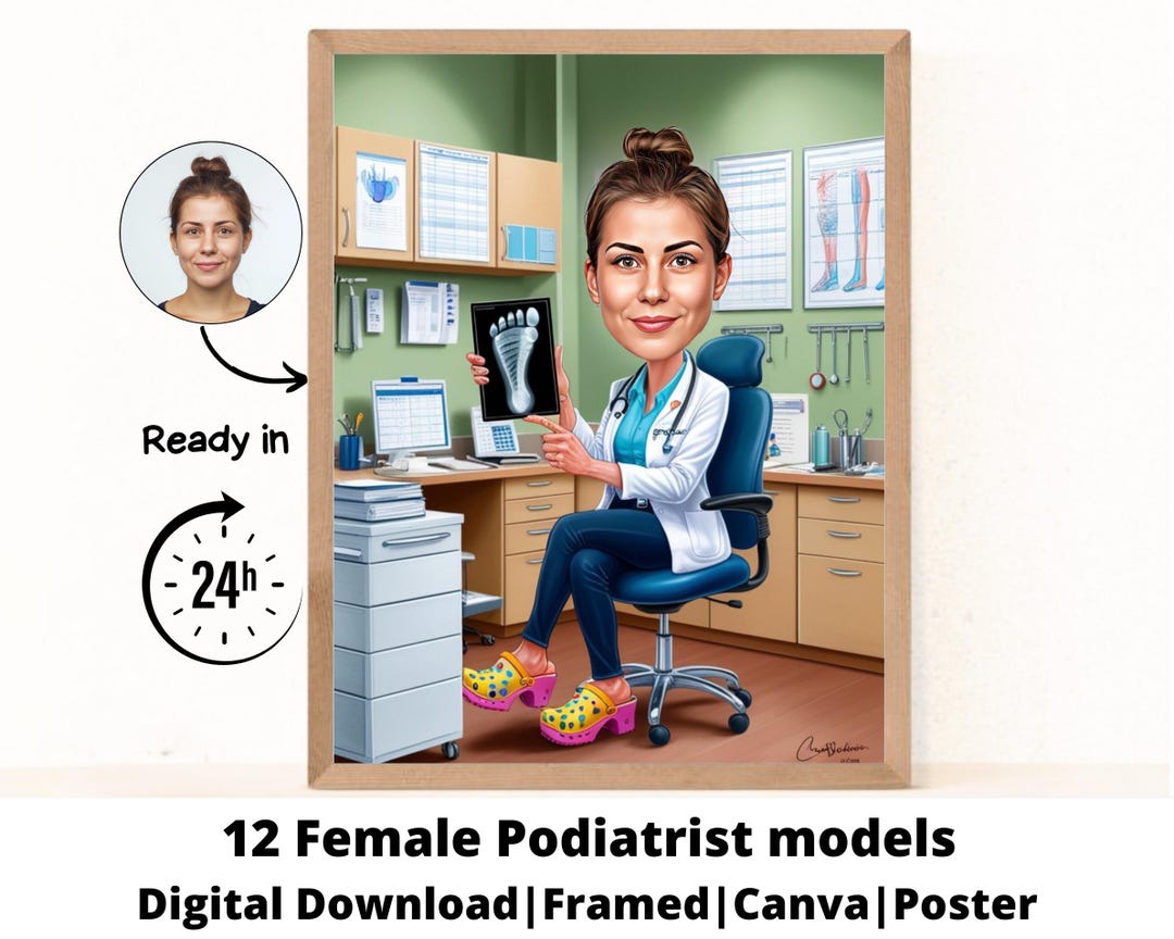 Podiatrist Female Cartoon Portrait / Podiatrist Gift / Custom ...