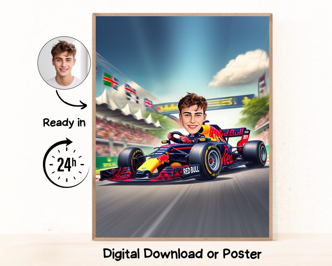 Custom Male Formula 1 Cartoon Portrait, F1 Fan Gift, Formula 1 Gift ...