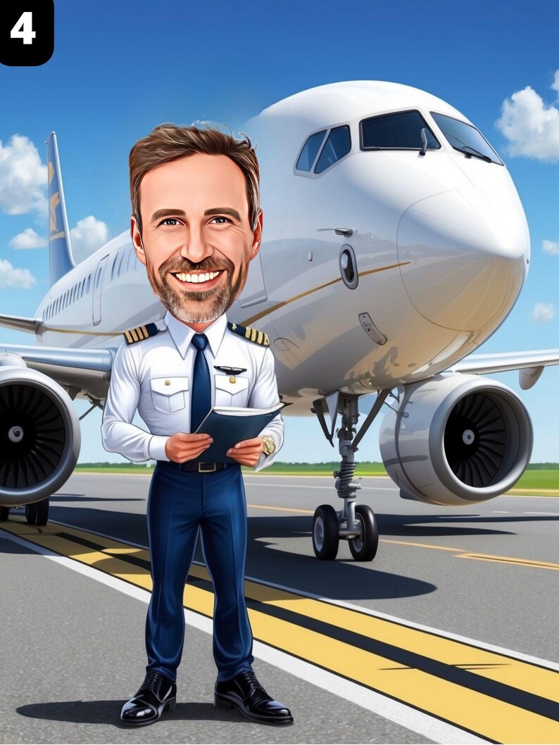 Cartoon Pilot Portrait, Pilot Caricature Gifts, Aviation Gifts ...