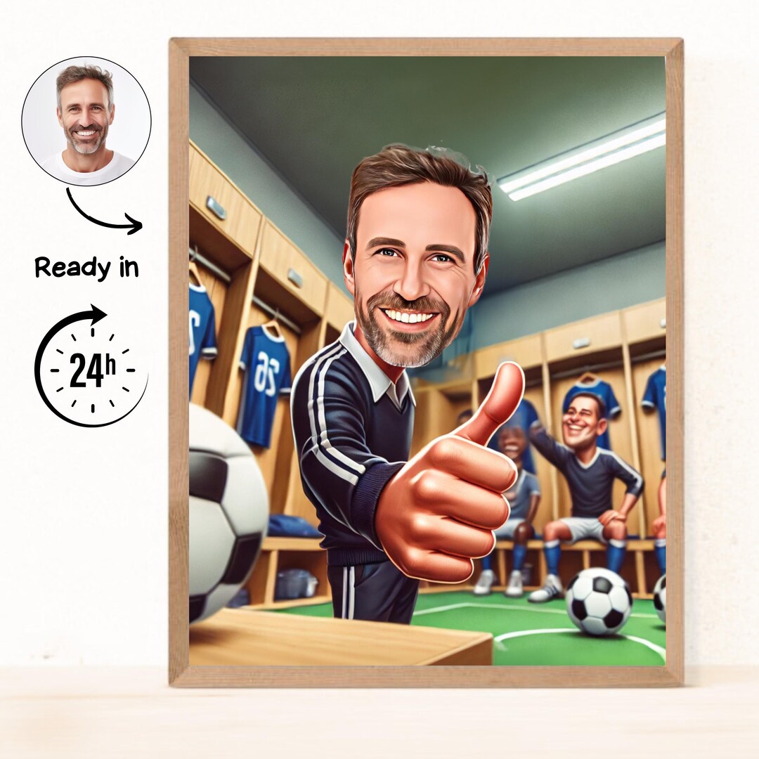 Soccer Coach Cartoon Drawing From Photo for Men, Custom Soccer Coach ...
