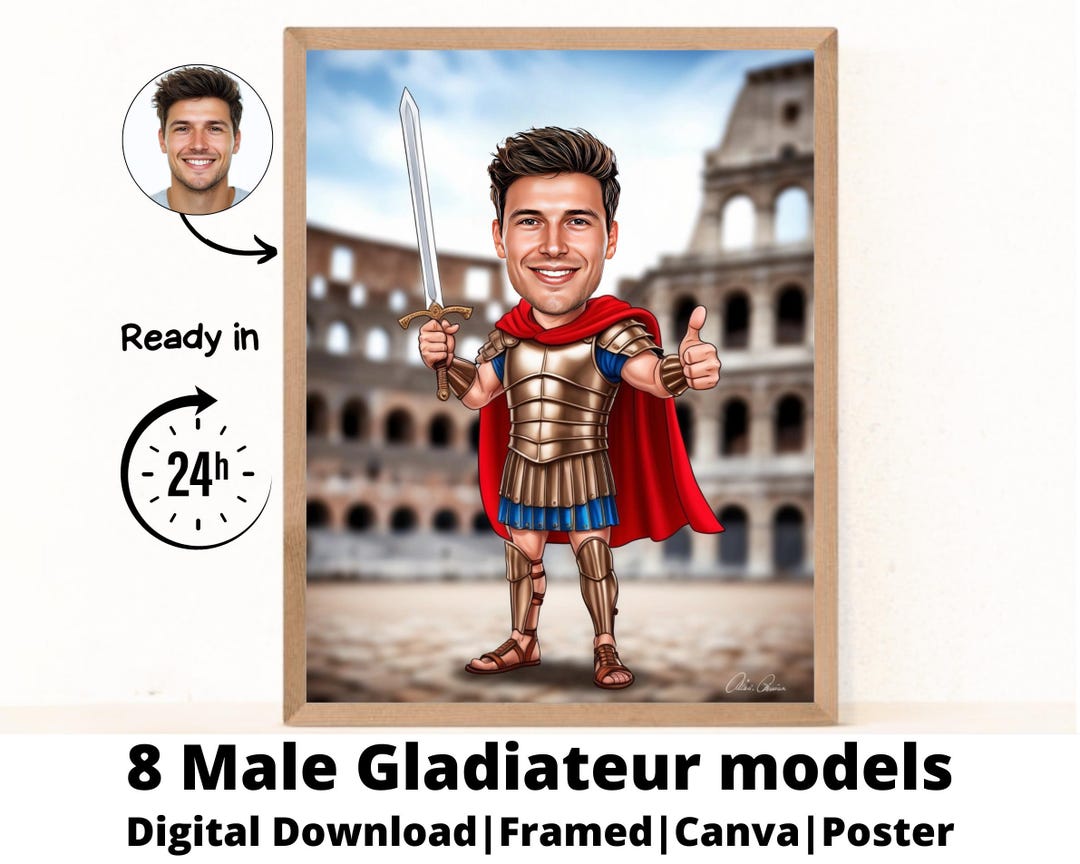 Personalized Gladiator Cartoon Portrait, Custom Gladiator Caricature ...