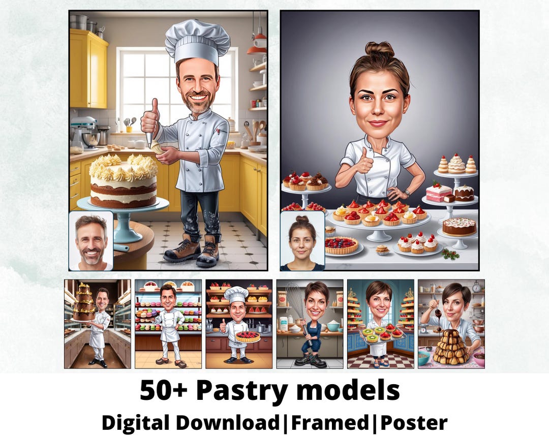 Pastry Cartoon Portrait | Pastry Gift | Custom Pastry Caricature ...