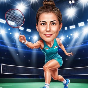 Badminton Cartoon Portrait | Badminton Gift | Custom Badminton ...