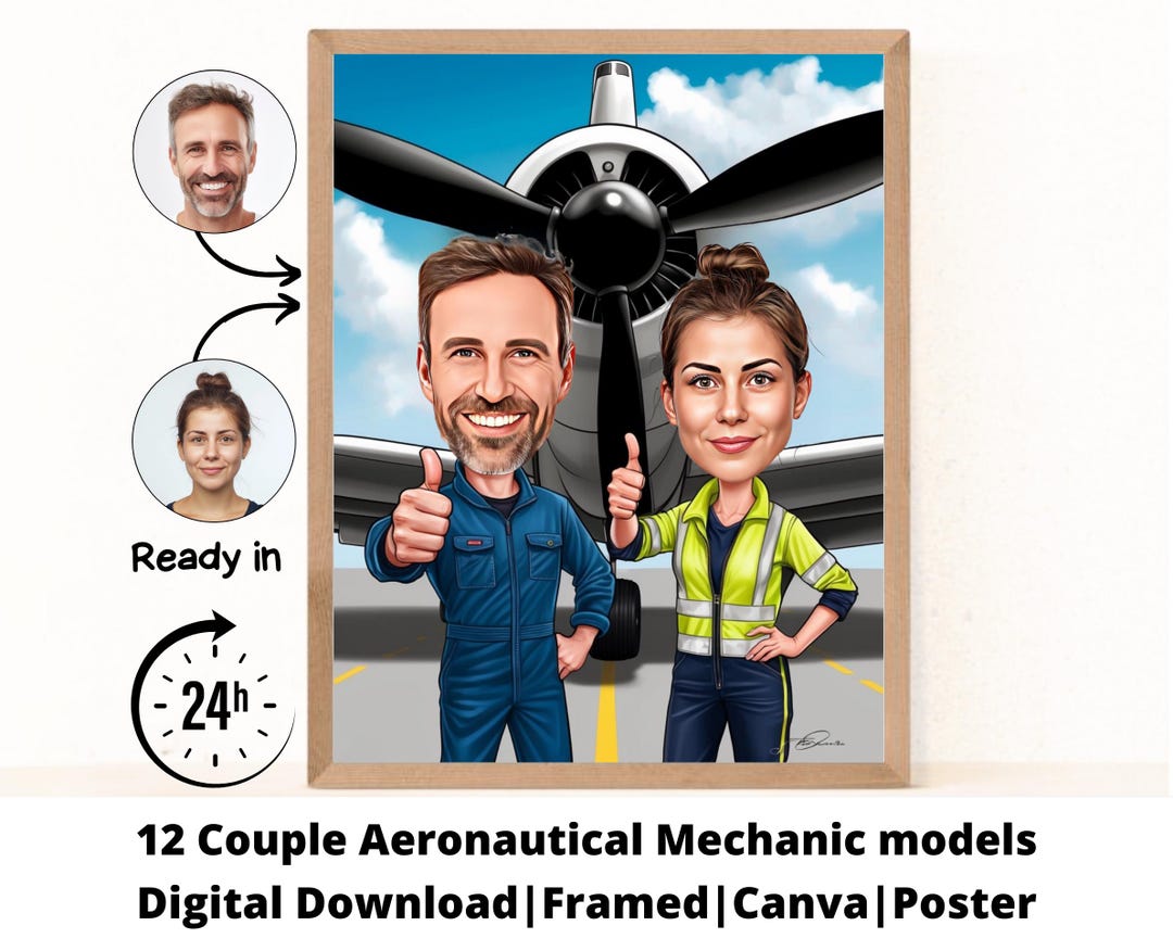 Aeronautical Mechanic Couple Cartoon Portrait / Aeronautical Mechanic ...