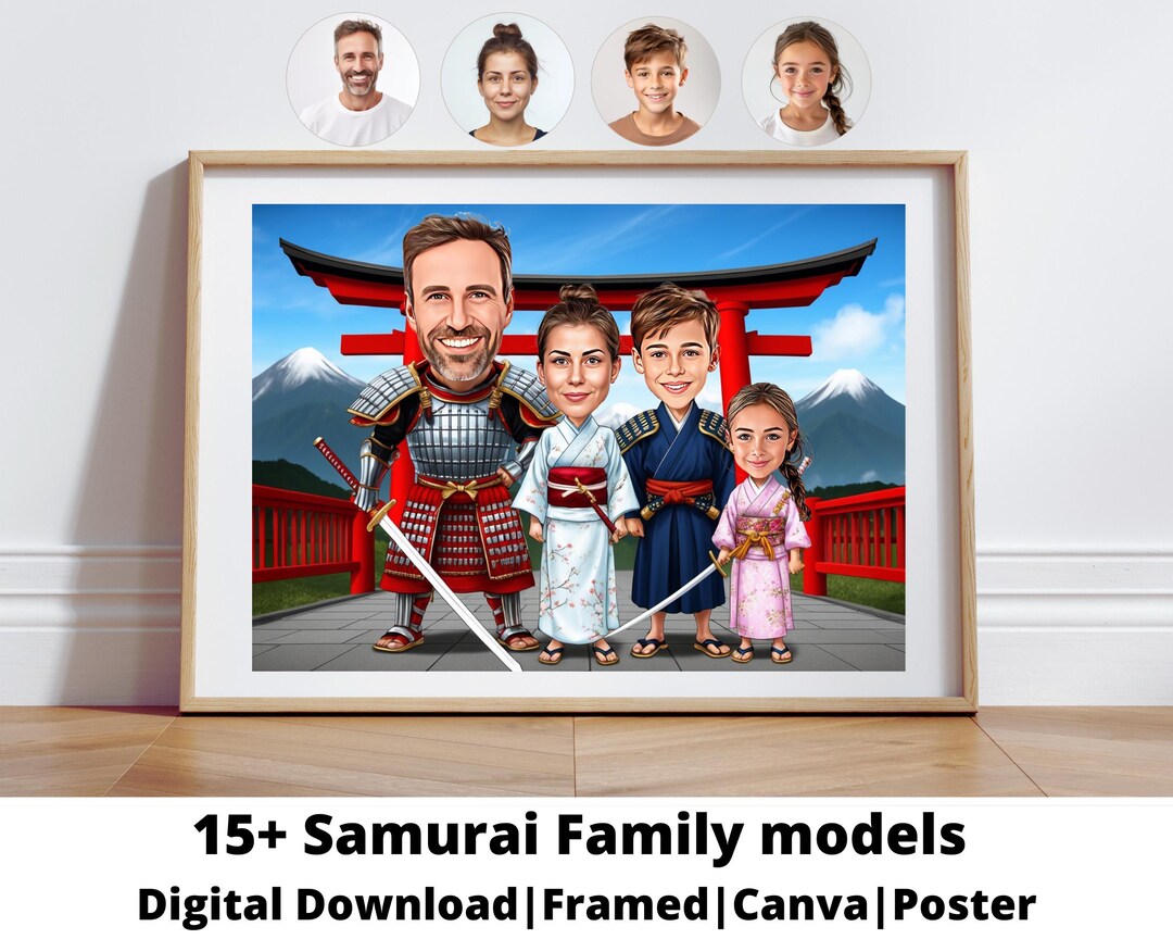 Samurai Family Portrait | Custom Samurai Family Caricature | Warrior ...