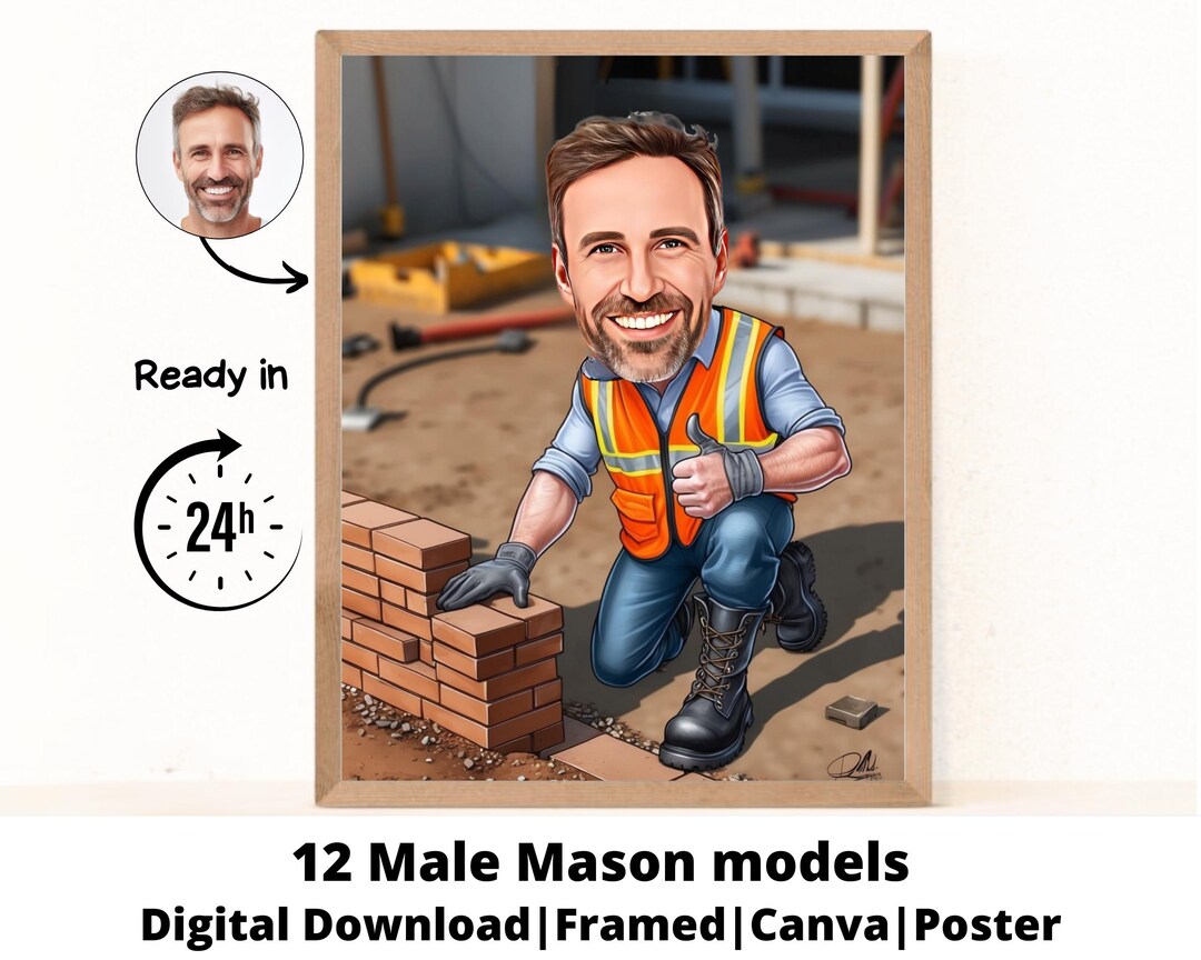 Mason Male Cartoon Portrait / Mason Gift / Custom Mason Caricature ...