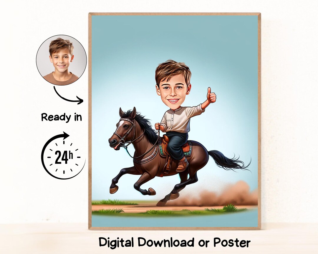 Personalised Dressage Cartoon Portrait, Custom Horse Rider Caricature ...