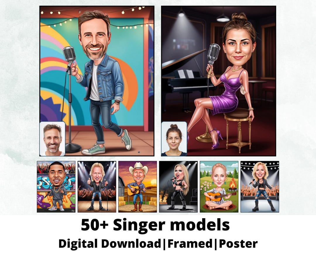 Singer Cartoon Portrait | Singer Gift | Custom Singer Caricature ...