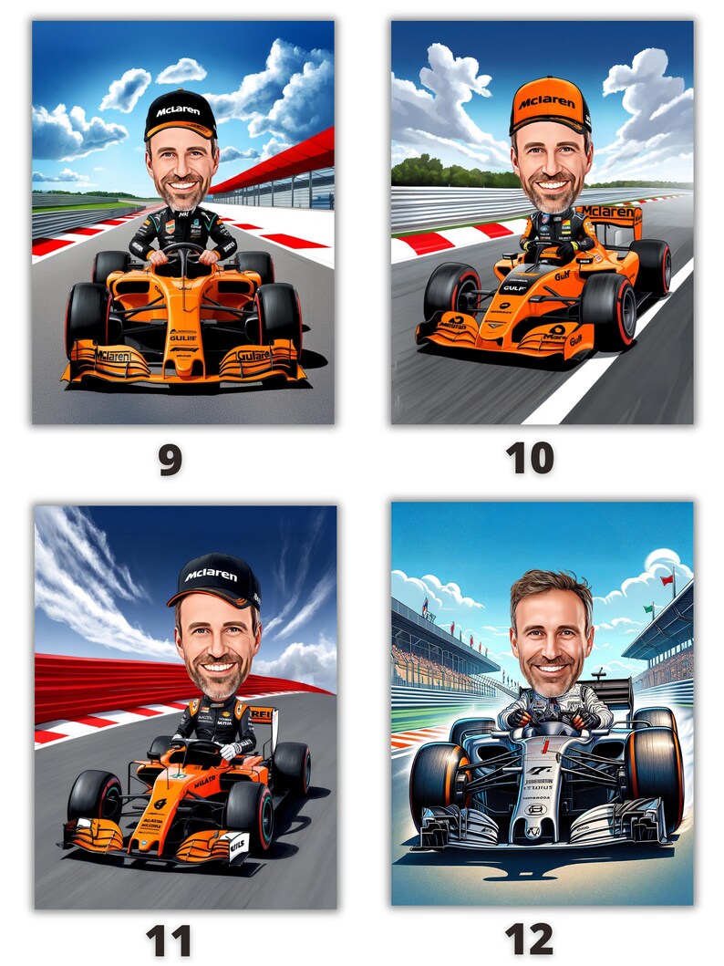Custom Male Formula 1 Cartoon Portrait, F1 Fan Gift, Formula 1 Gift ...