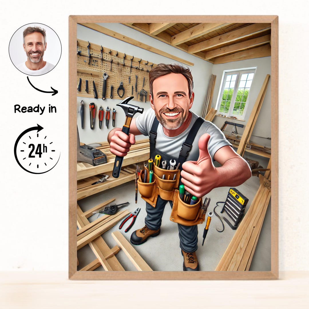 Handyman Caricature Drawing From Photo, Funny Handyman Gift for Men ...