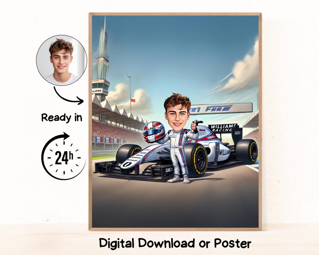 Custom Male Formula 1 Cartoon Portrait, F1 Fan Gift, Formula 1 Gift ...