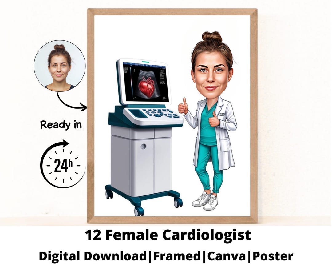 Cardiologist Female Cartoon Portrait | Cardiologist Gift | Custom ...