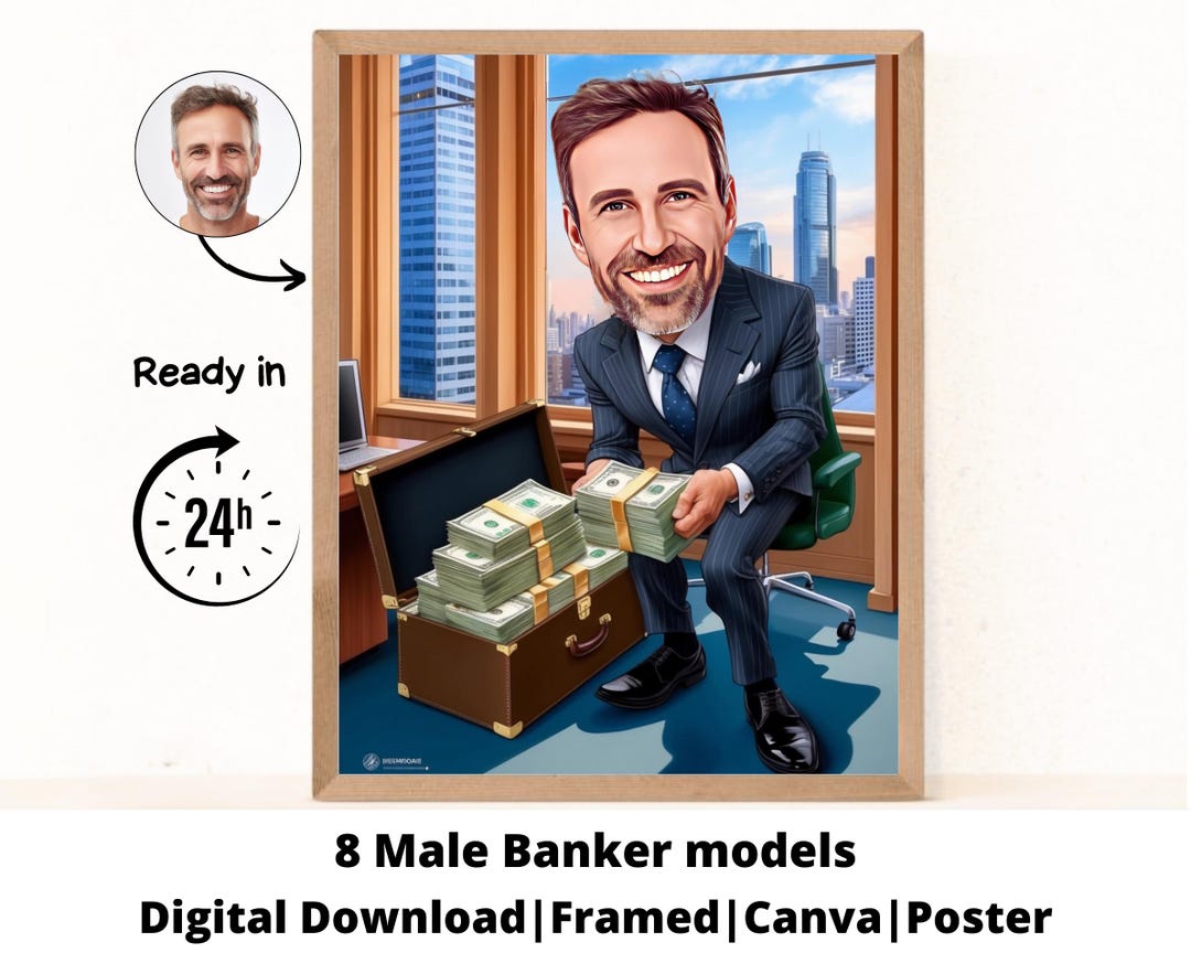 Bank Teller Male Cartoon Portrait / Bank Teller Gift / Custom Bank ...
