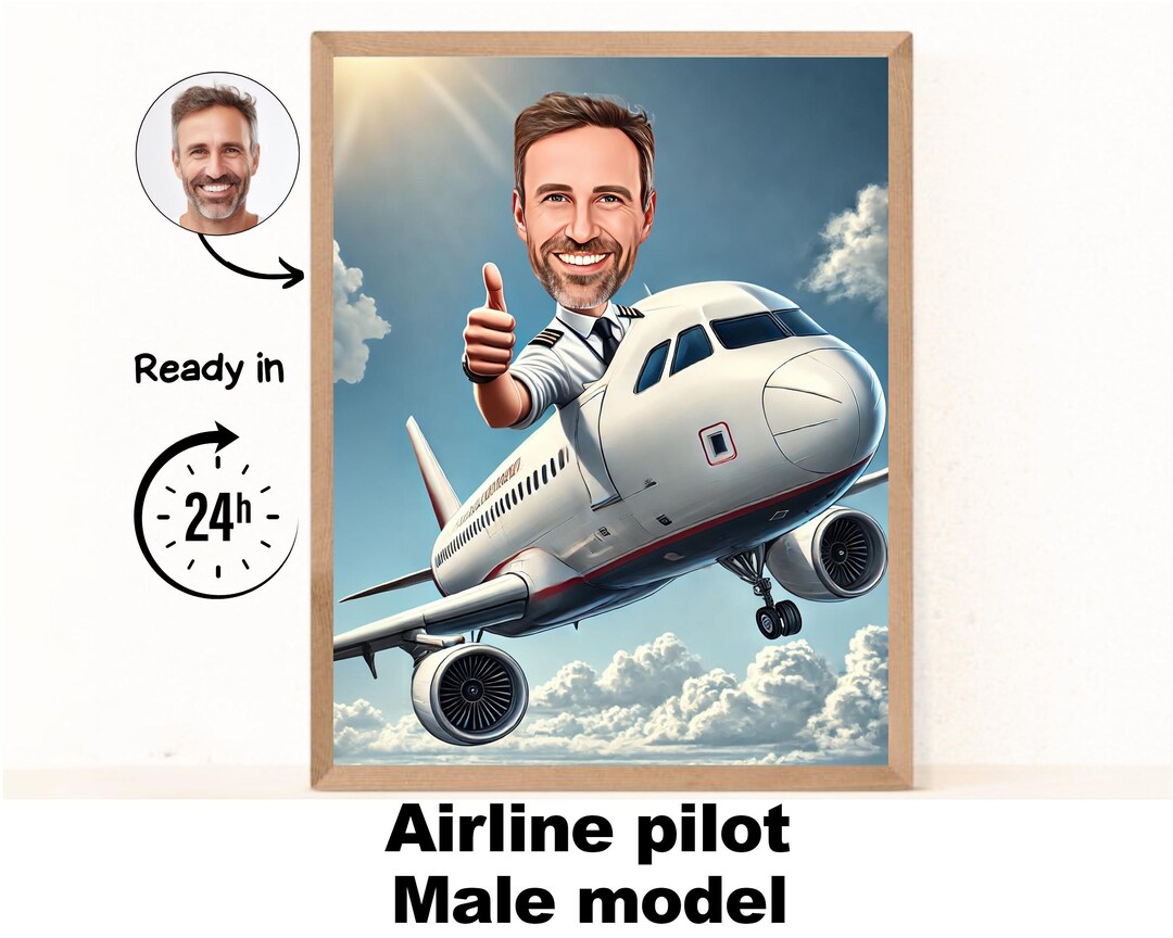 Cartoon Pilot Portrait, Pilot Caricature Gifts, Aviation Gifts ...