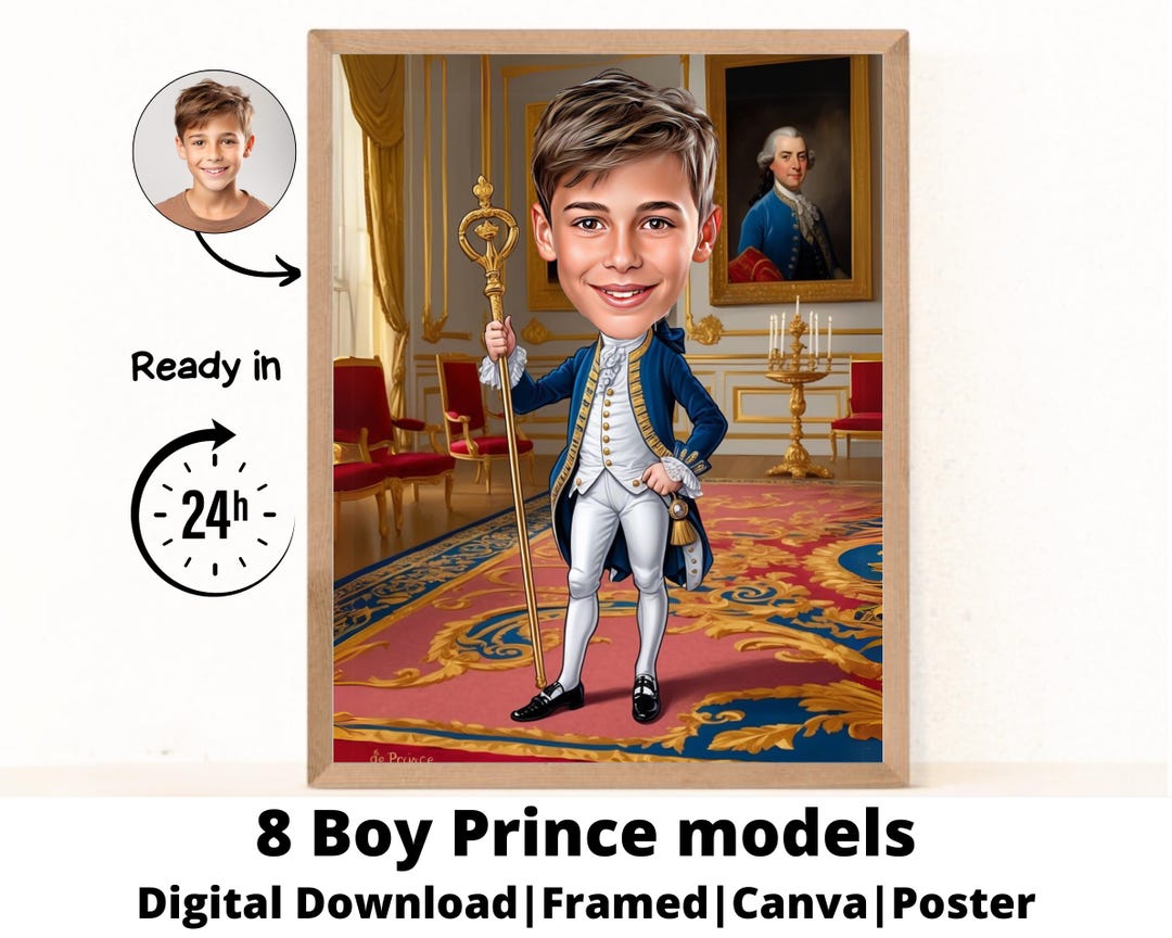 Prince Boy Cartoon Portrait / Prince Son Gift / Prince Nephew Gift ...