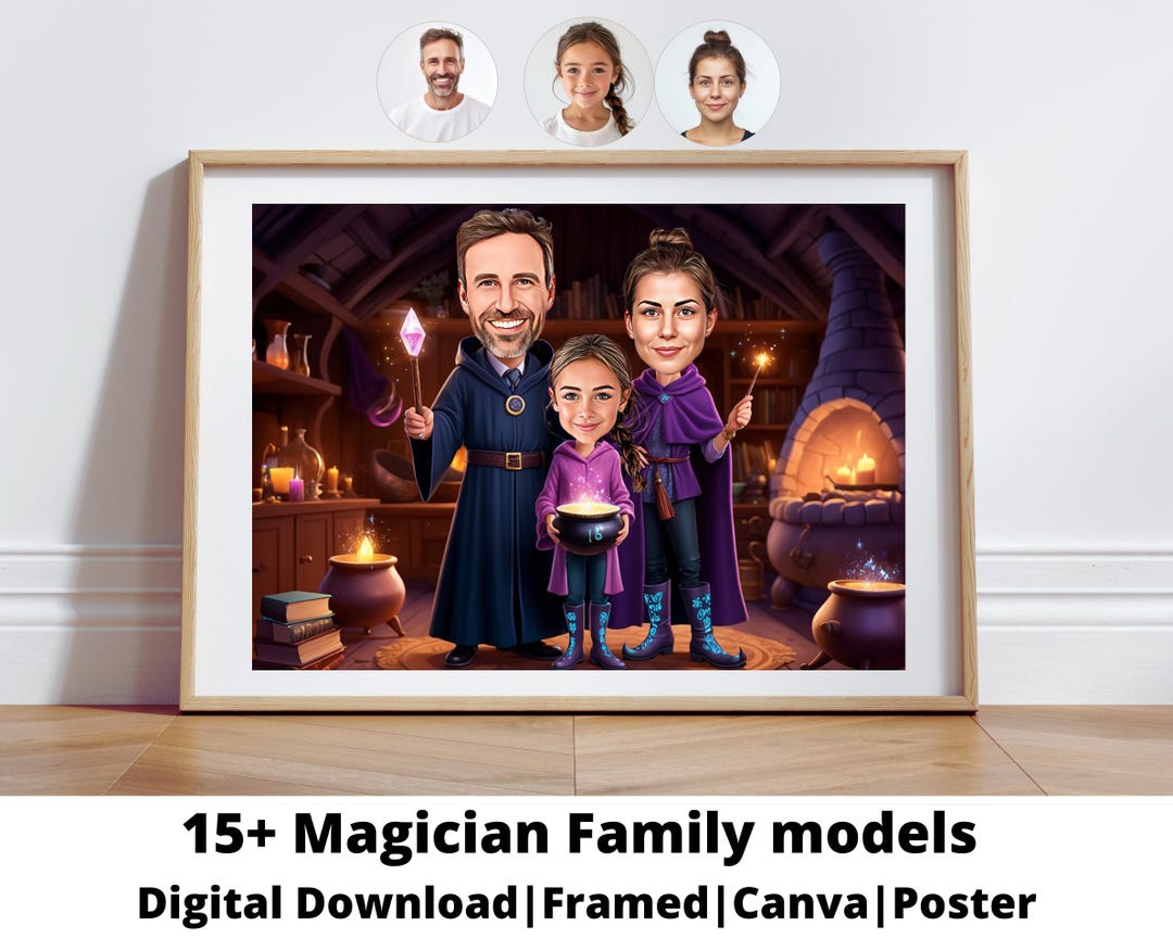 Magician Family Portrait | Custom Magician Family Caricature | Magic ...