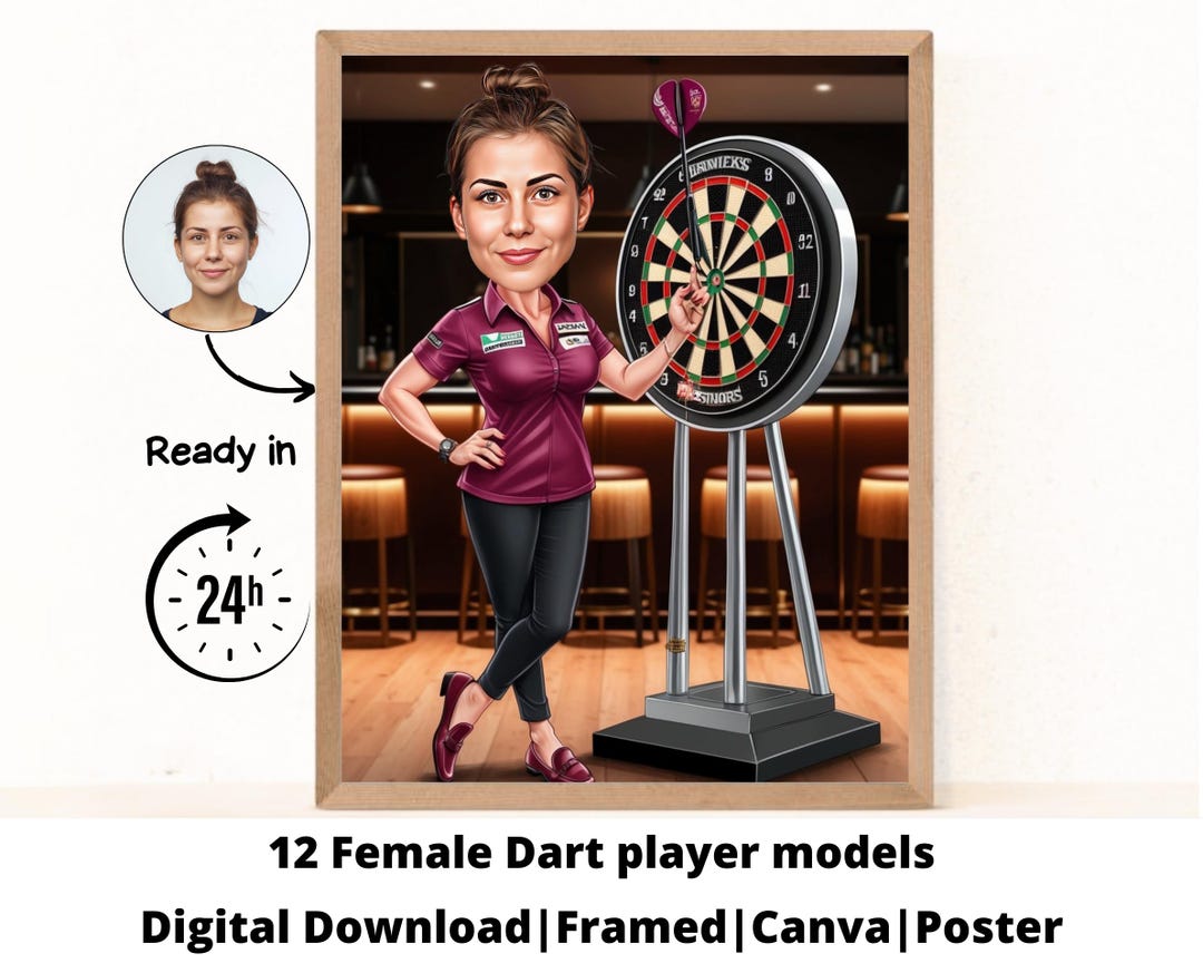 Dart Player Female Cartoon Portrait / Dart Player Gift / Custom Dart ...