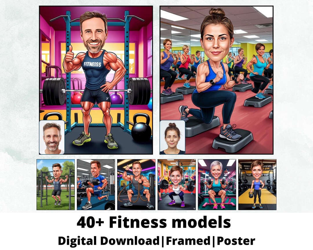 Fitness Cartoon Portrait | Musculation Cartoon Portrait | Fitness Gift ...