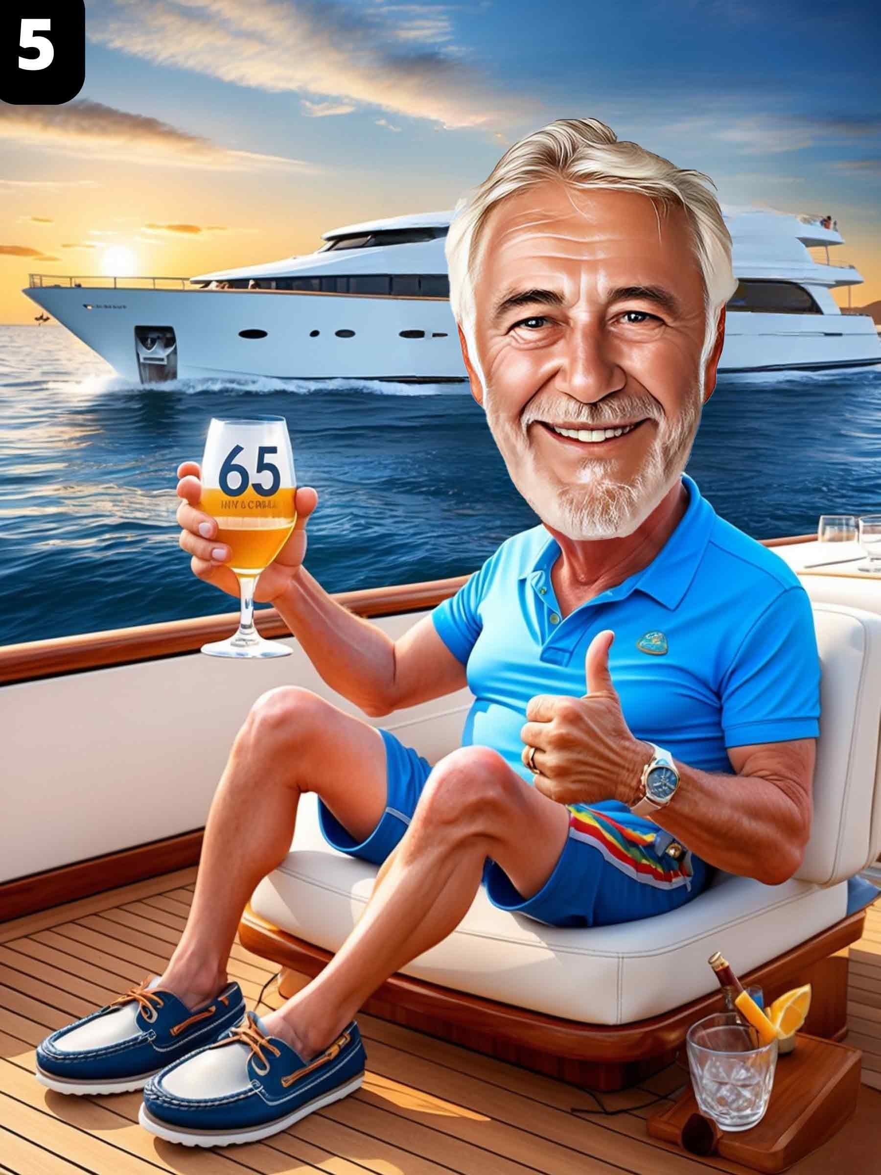 Custom 65th Man Cartoon Portrait, 65th Birthday Caricature, Birthday ...