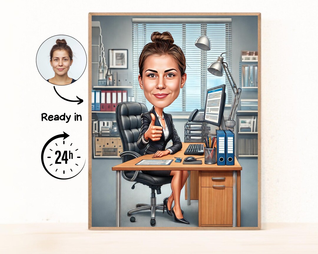 Secretary Gift for Women, Female Secretary Caricature From Photo ...
