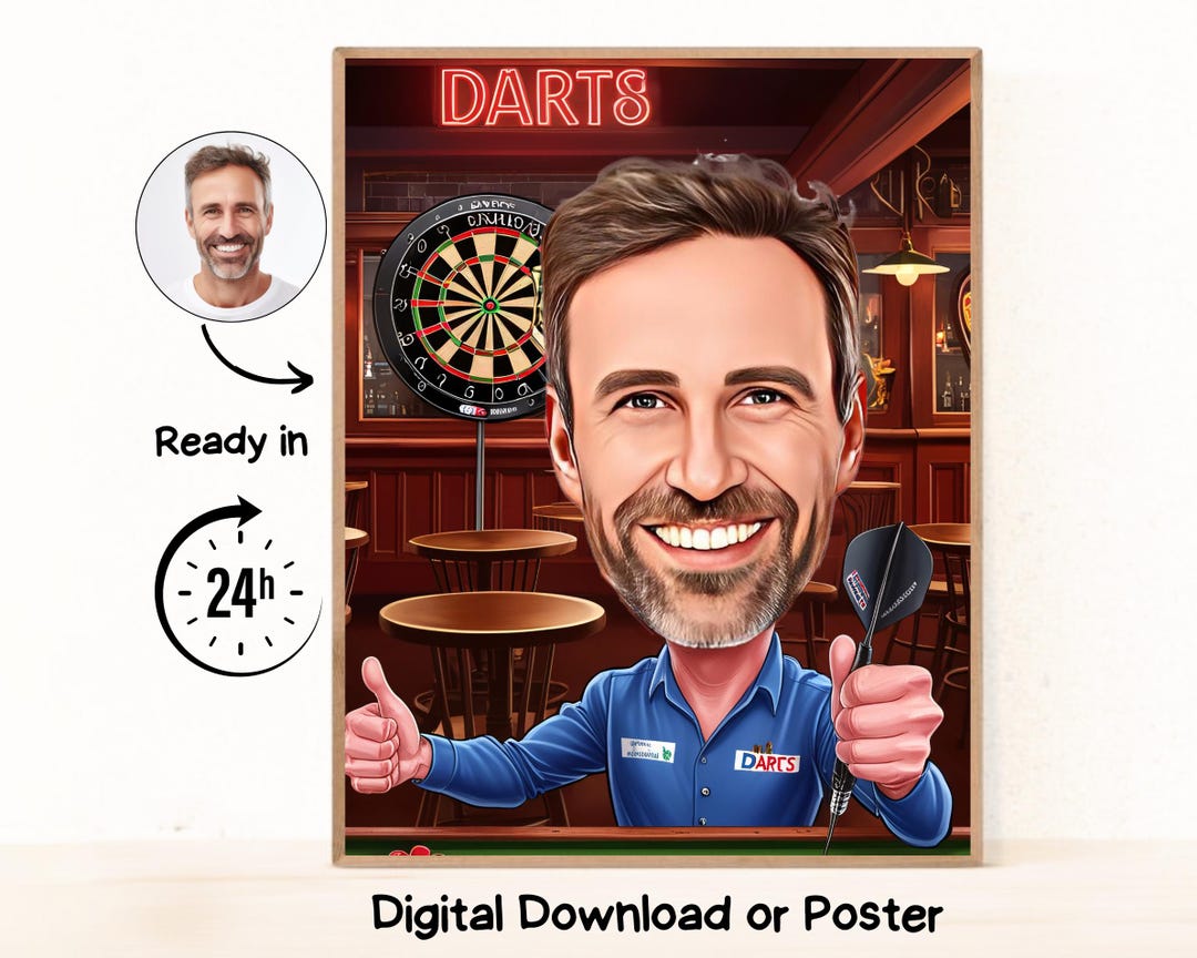 Personalised Darts Player Cartoon Portrait, Custom Darts Caricature ...