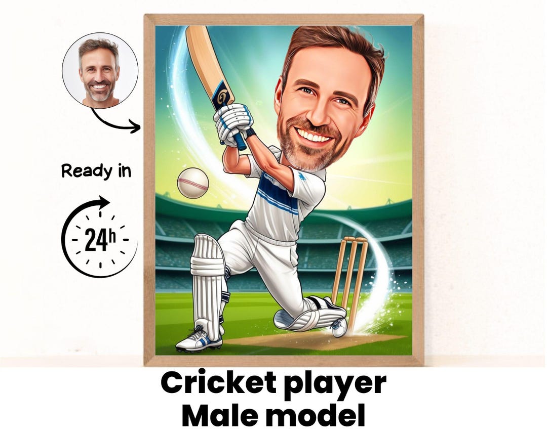 Custom Cricket Player Cartoon Portrait, Cricket Caricature, Gift for ...