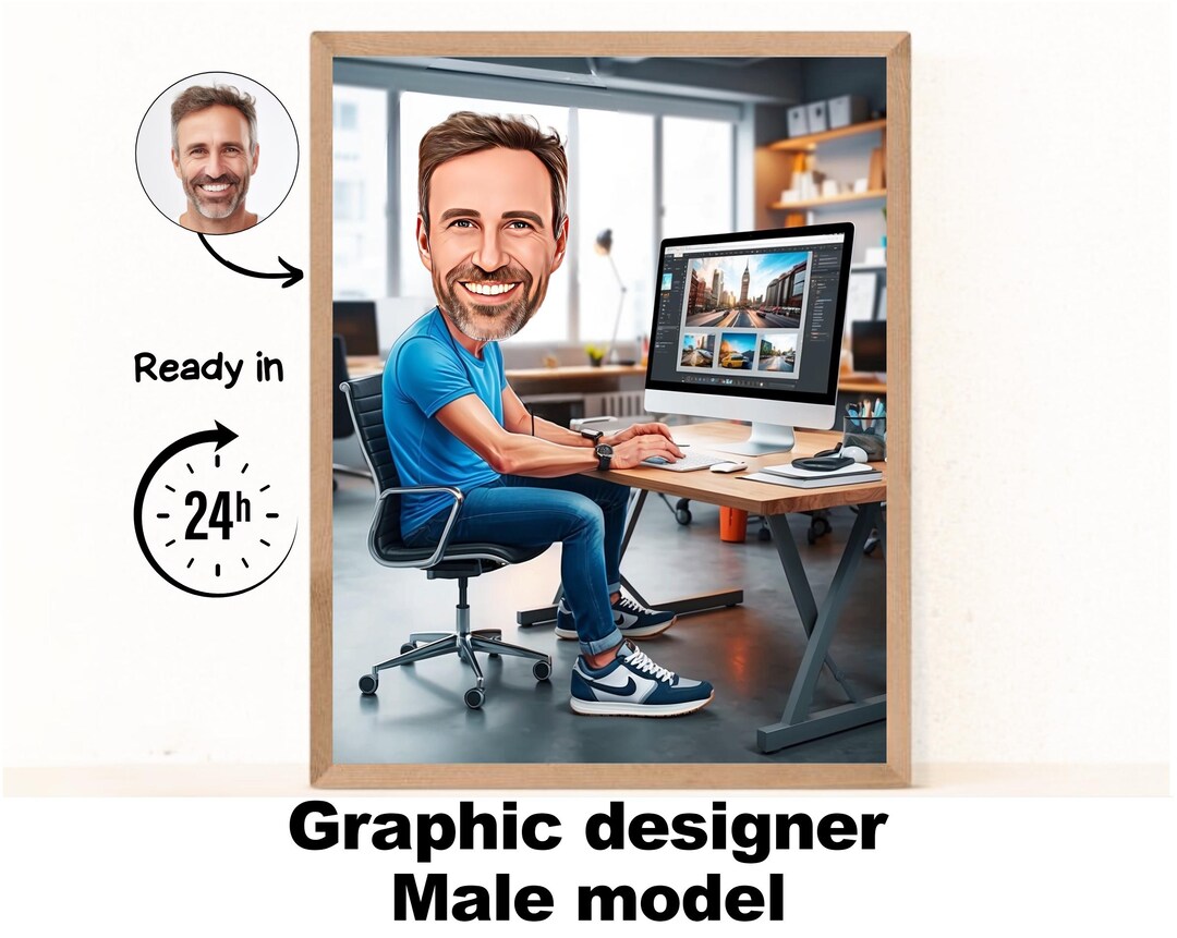 Graphic Designer Male Cartoon Portrait / Graphic Designer Gift / Custom ...