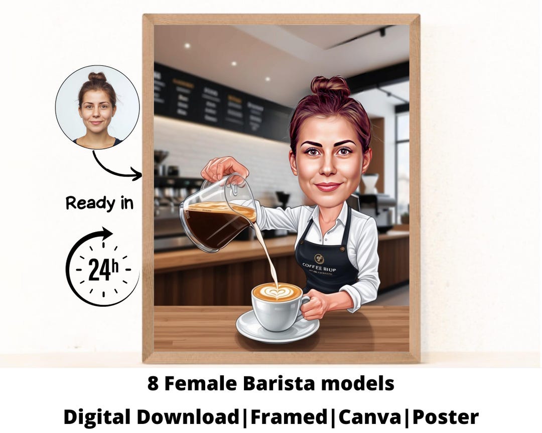 Barista Female Cartoon Portrait / Barista Gift / Custom Barista ...