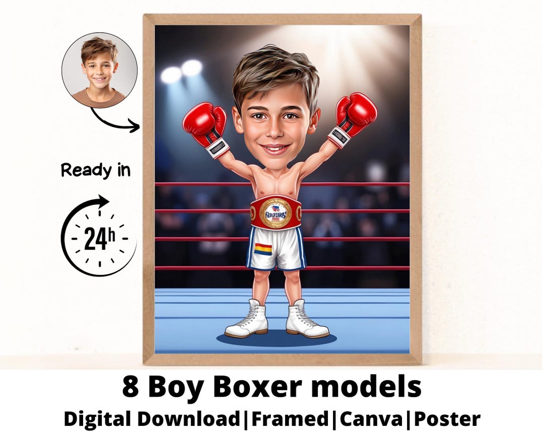 Boxer Boy Cartoon Portrait / Boxer Son Gift / Boxer Nephew Gift / Gift ...