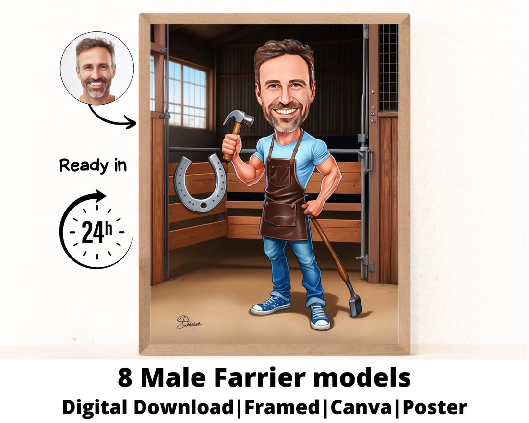 Farrier Male Cartoon Portrait / Farrier Gift / Custom Farrier ...