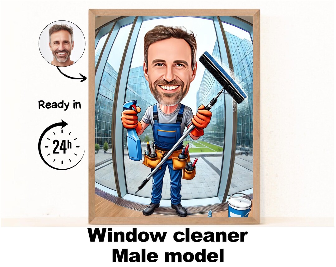 Window Cleaner Gift - Custom Window Cleaner Caricature Portrait From ...