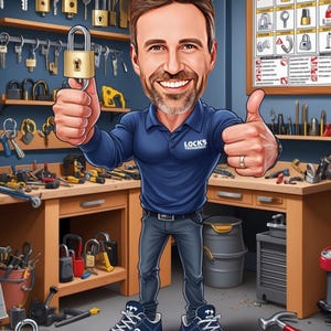 Locksmith Cartoon Portrait | Locksmith Gift | Custom Locksmith ...
