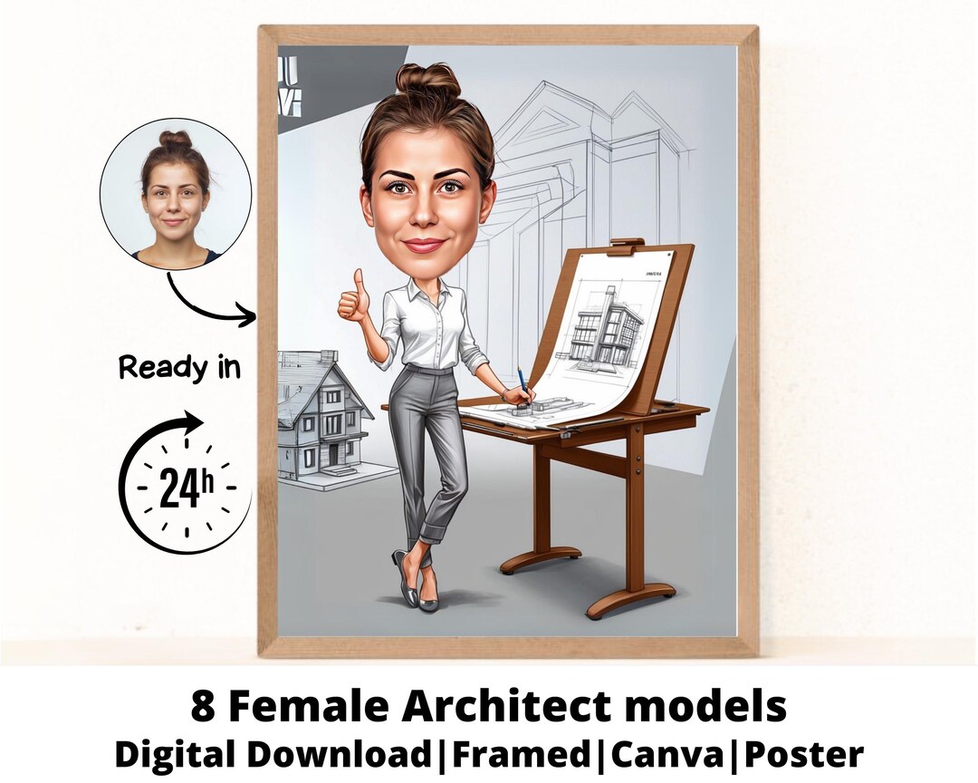 Architect Female Cartoon Portrait / Architect Gift / Custom Architect ...