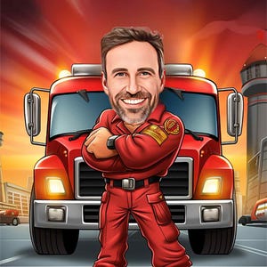 Firefighter Cartoon Portrait| Son Gift |brother Gift |dad Gift ...