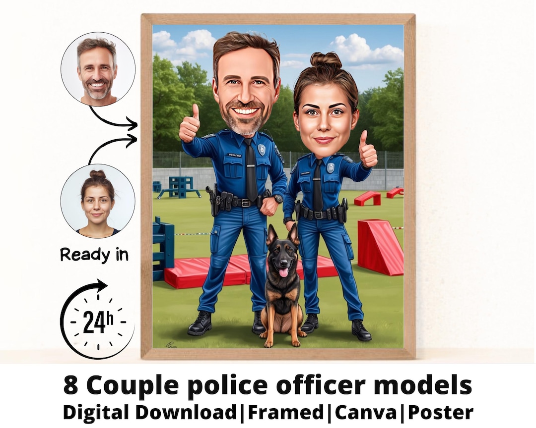 Police Officer Couple Cartoon Portrait / Police Officerphoto / Gift for ...