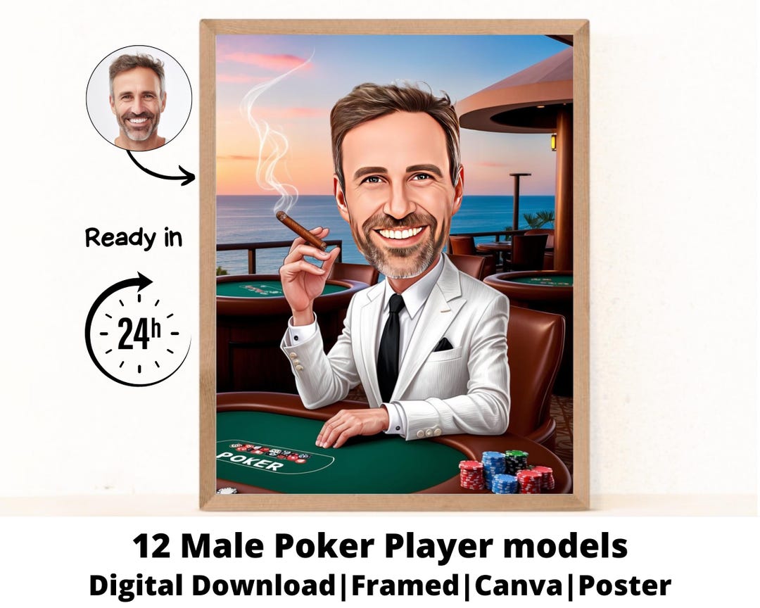 Poker Player Male Cartoon Portrait / Poker Player Gift / Custom Poker ...