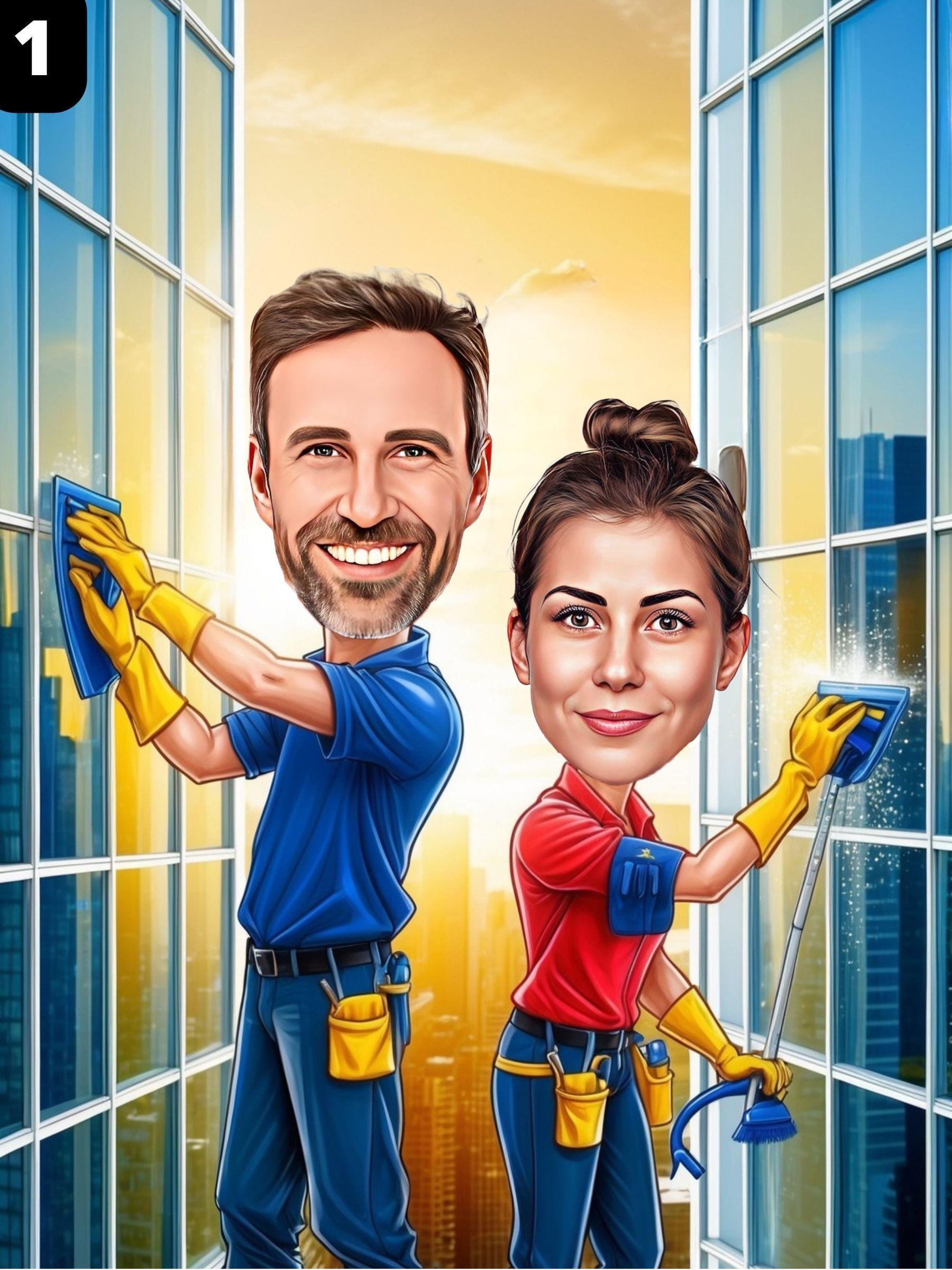 Window Cleaner Gift - Custom Window Cleaner Caricature Portrait From ...