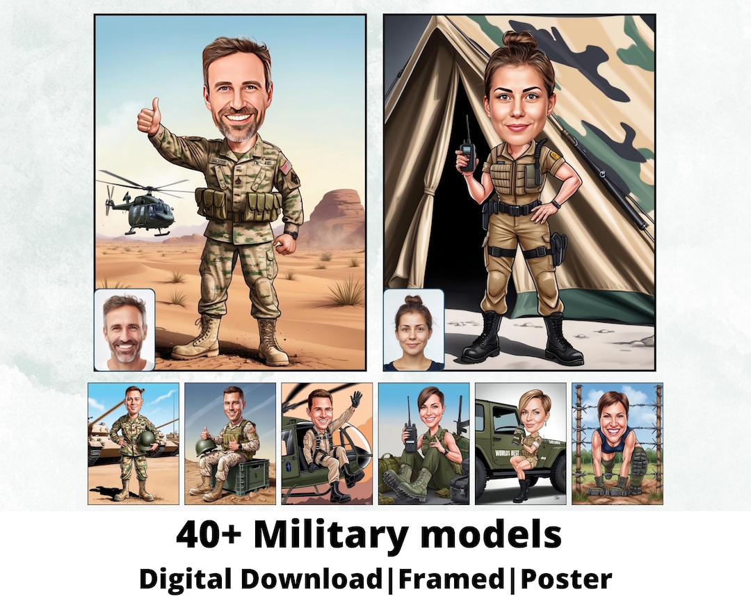 Military Cartoon Portrait | Military Gift | Custom Military Caricature ...