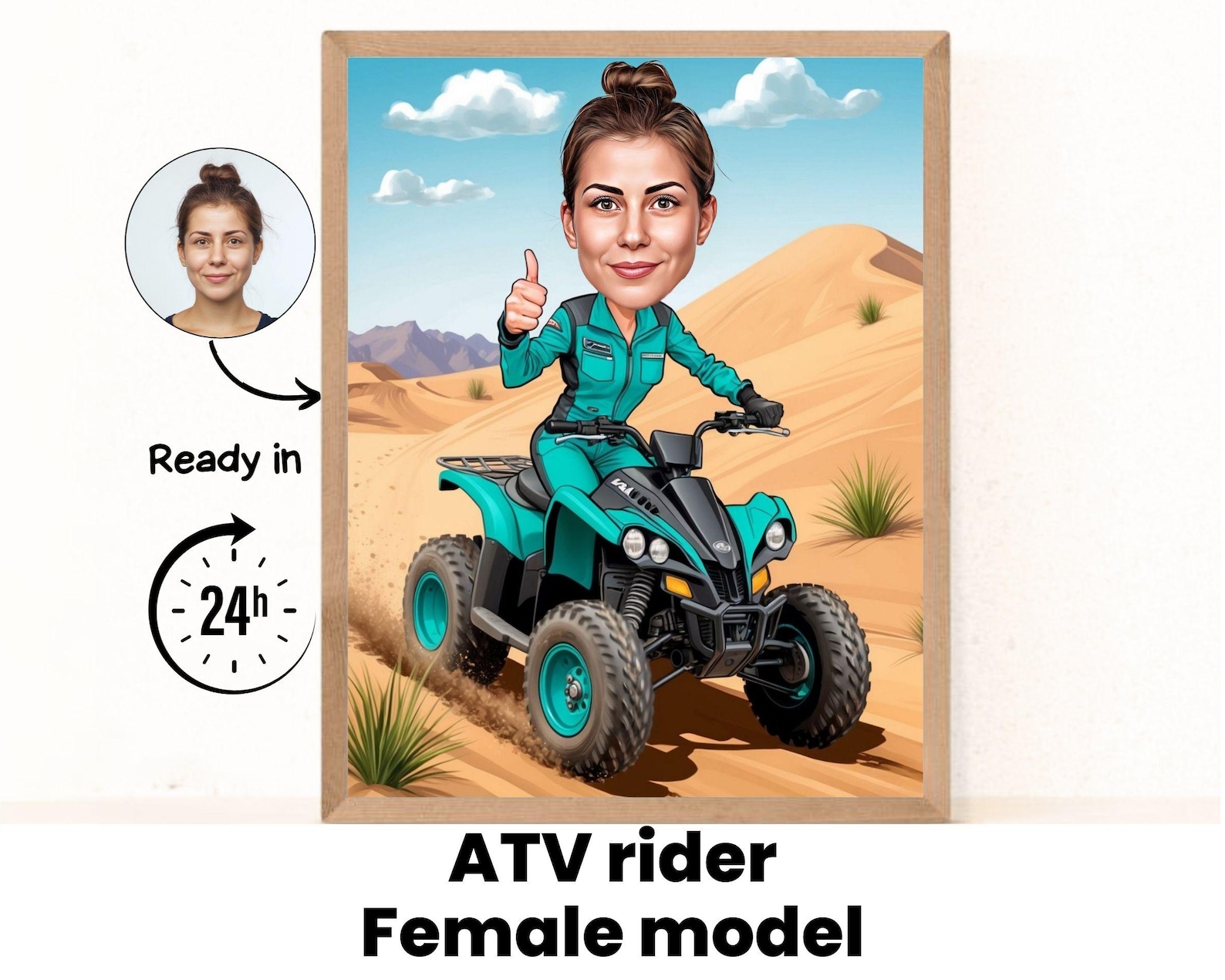 ATV Female Cartoon Portrait / ATV Gift / Custom ATV Caricature / A - Etsy