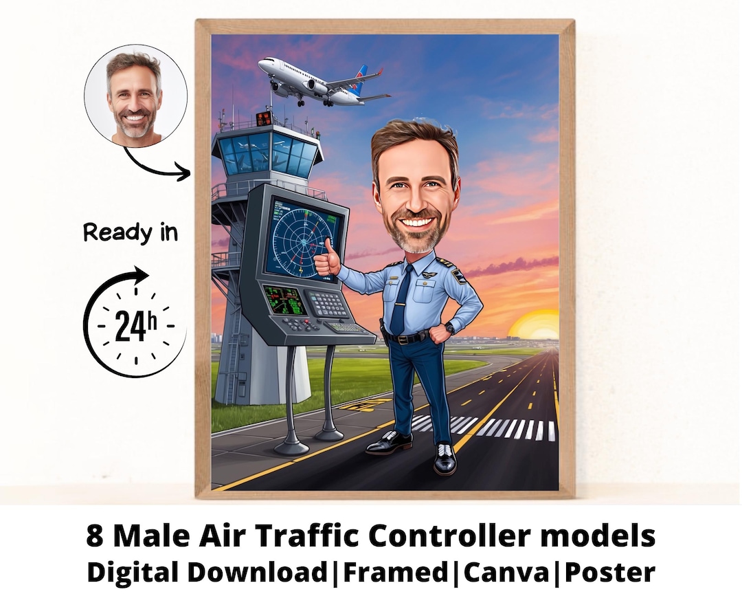 Air Traffic Controller Male Cartoon Portrait / Air Traffic Controller ...