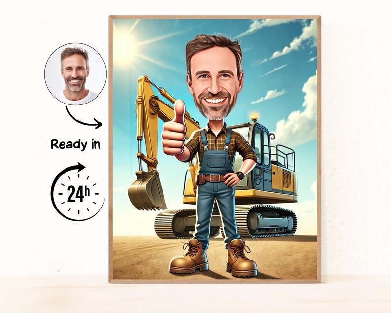 Backhoe Operator Gift Custom Caricature From Photo, Backhoe Loader Gift ...