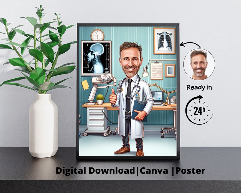 Radiologist Cartoon Portrait Drawing From Photo, Radiologist Gift for ...