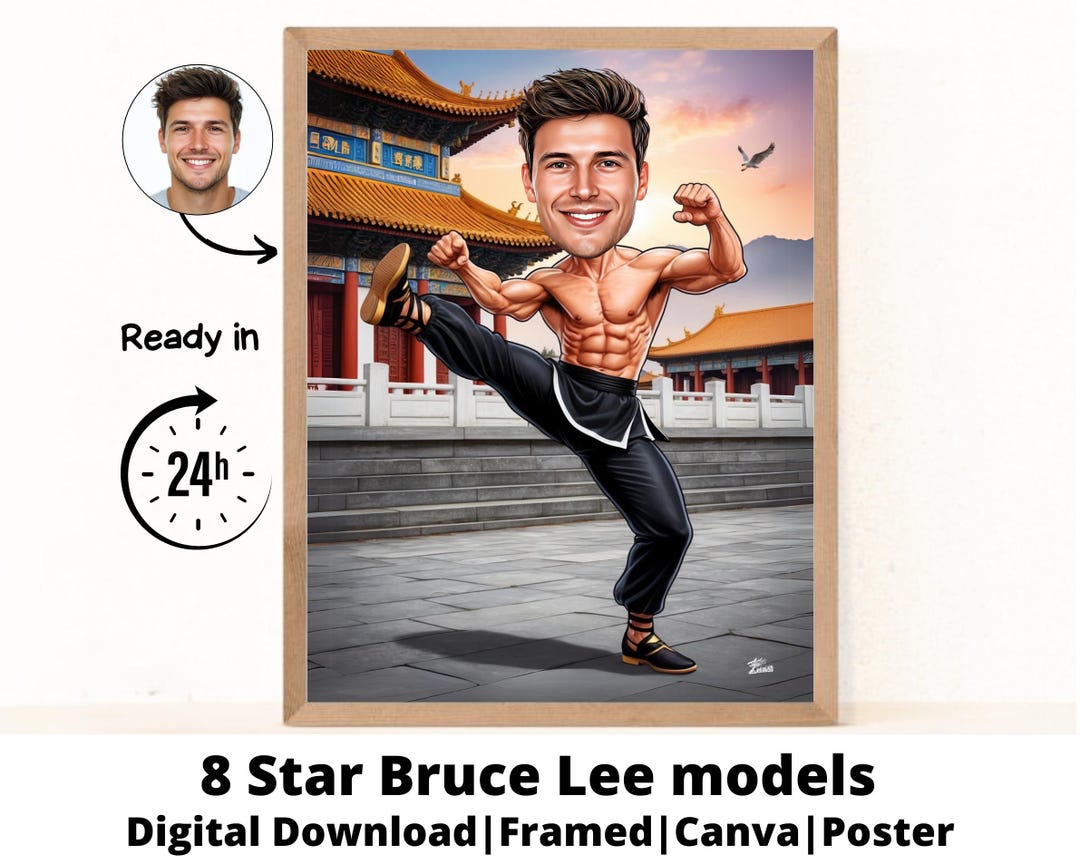 Personalized Bruce Lee Cartoon Portrait, Custom Bruce Lee Caricature ...