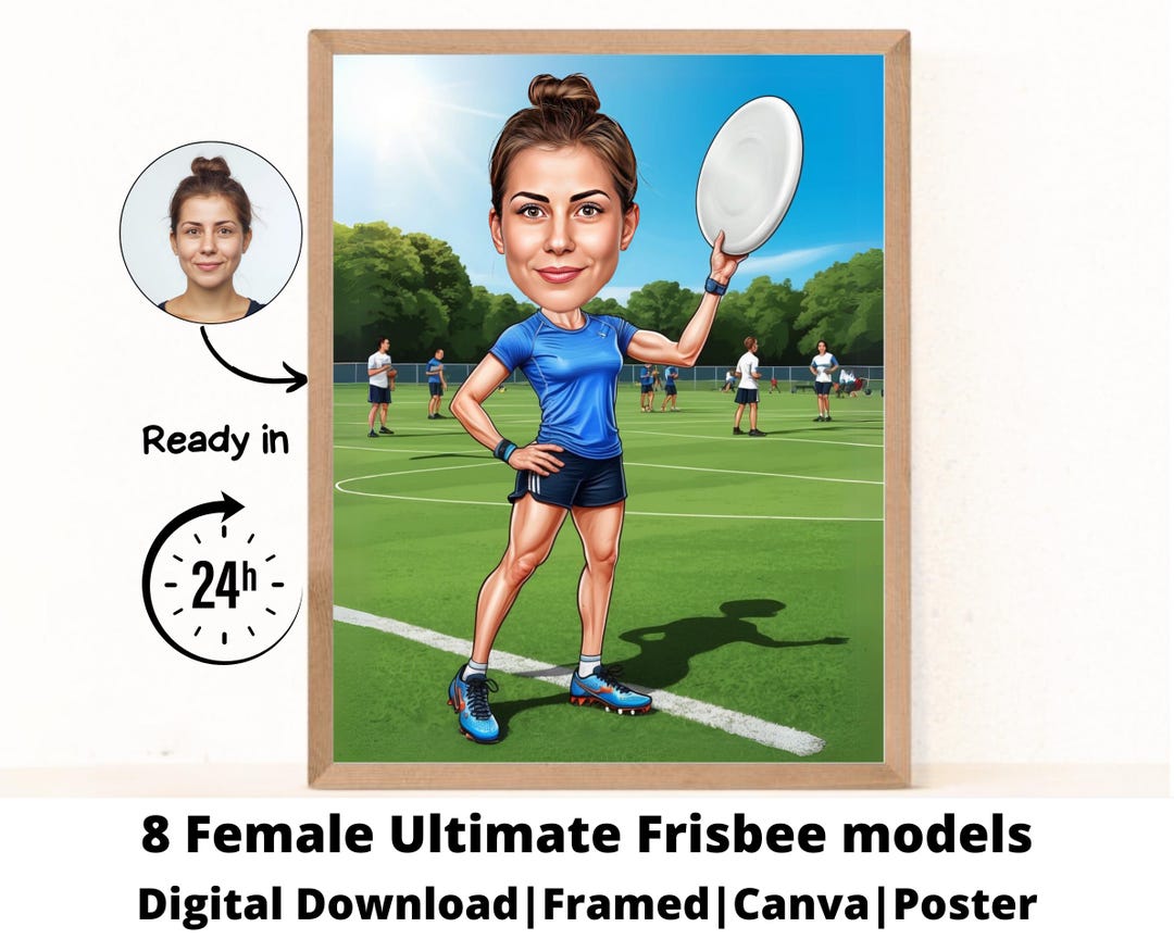 Ultimate Frisbee Female Cartoon Portrait / Ultimate Frisbee Gift ...