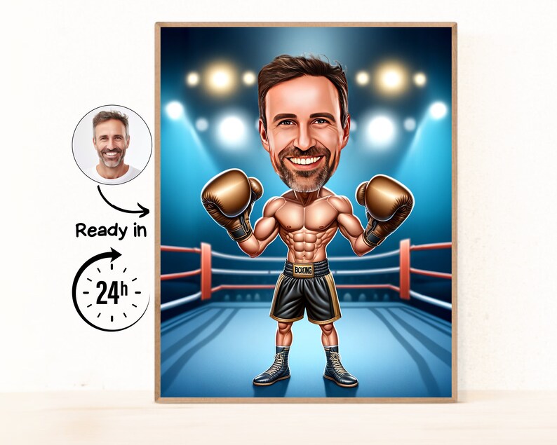 Custom Boxer Cartoon Portrait, Boxer Caricature, Gift for Male Boxer ...